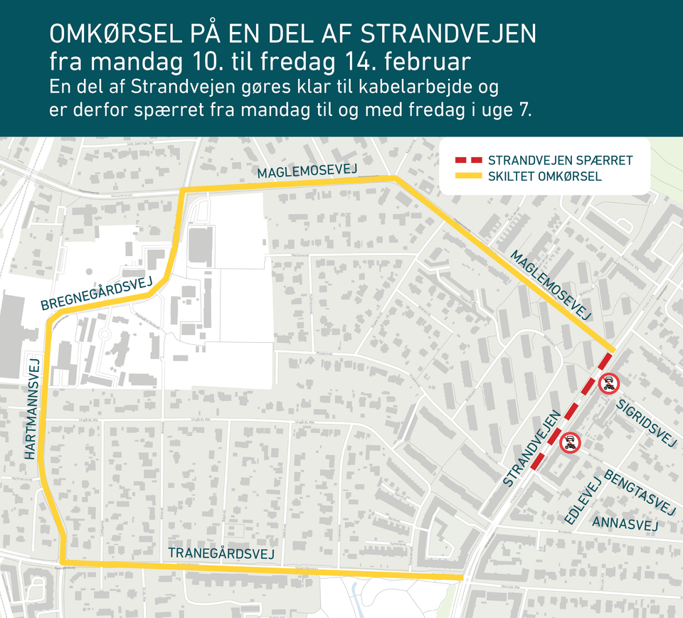 Omkørsel på en del af Strandvejen fra mandag 10. februar til og med ...