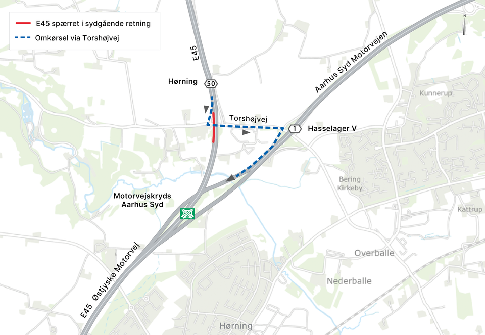 Motorvej E45 spærres i sydgående retning ved Hørning i 2½ døgn ...